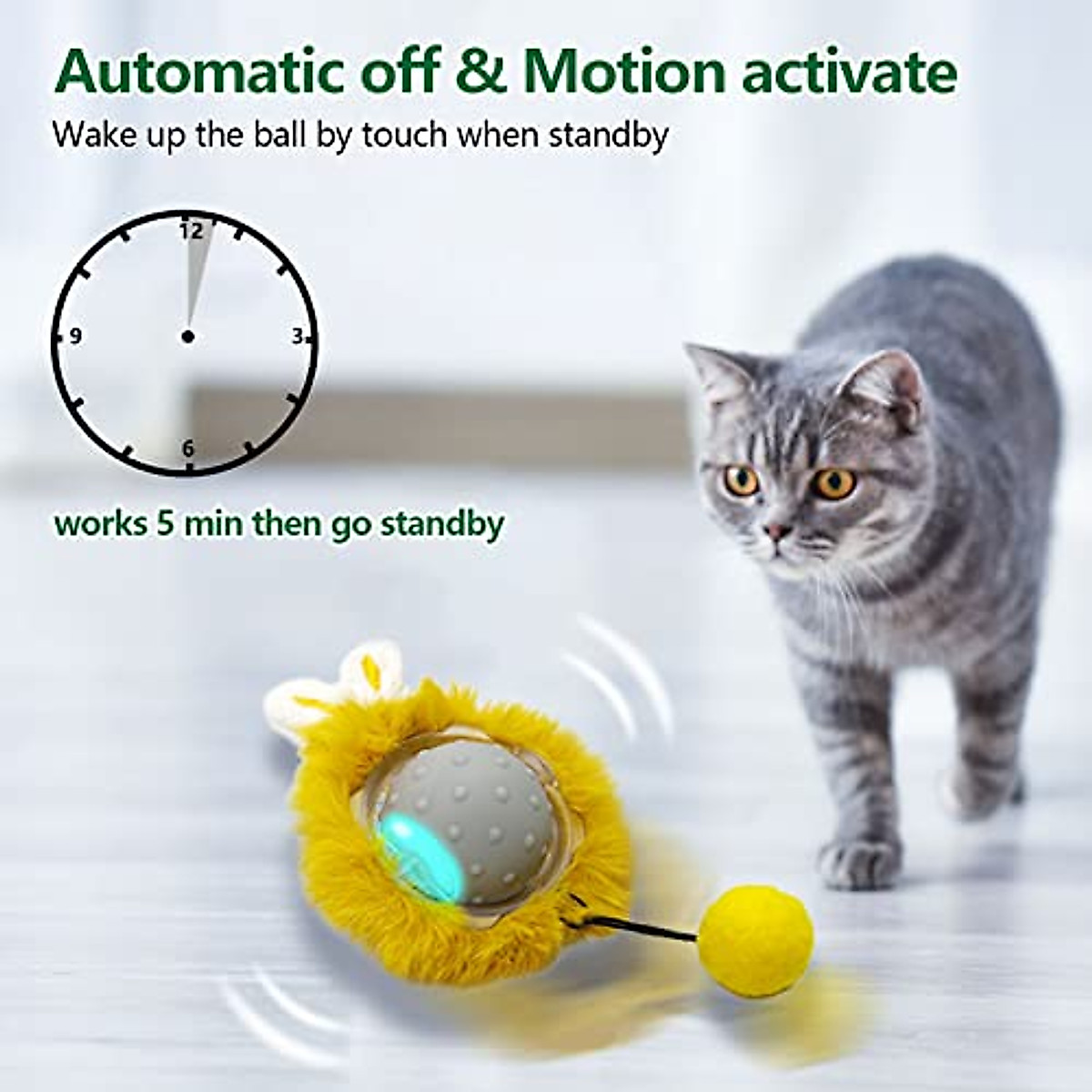 AUKL Interactive Cat Toys Ball with Super Driver, Motion Activate Electric Cat Toy Recommend on Wool Carpet (Robot)