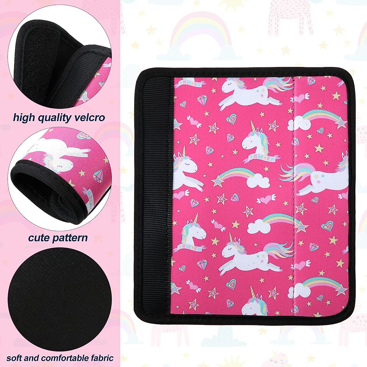 4 Pieces Kids Car Seat Belt Cover Safety Car Seat Belt Pad Cushion Shoulder Protector for Baby Boys Girls Children, Mermaid and Unicorn