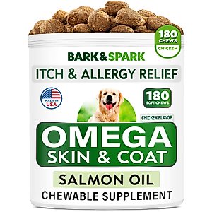 BARK&SPARK Omega 3 for Dogs - 150 Fish Oil Treats for Dogs - Skin and Coat Supplement - EPA & DHA Fatty Acids - Canine Salmon Oil - Pollock