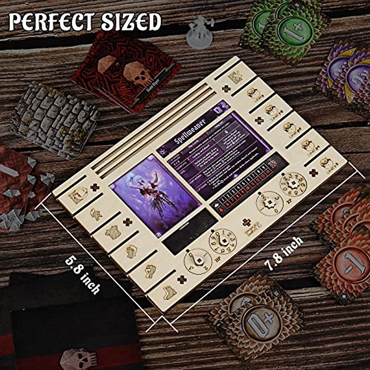 Gloomhaven/Frosthaven Player Character Dashboard with HP & XP Dial Trackers Set of 2 Birch Plywood Hero Organizer for Saving Your Table Space