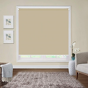 Blackout Cordless Window Roller Shades, Stone Custom Easy to Control Window Blinds with Spring Lifting System for Home, Windows, Doors, French Door