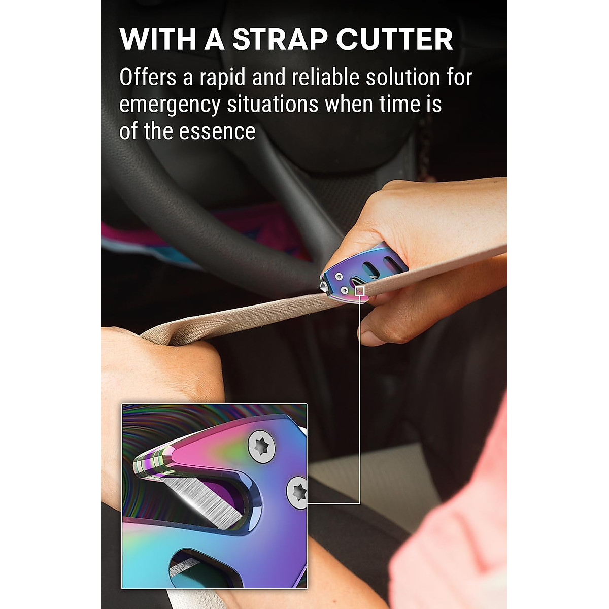 Rainbow Pocket Knife - Legal Knife with Glass Breaker Seatbelt Cutter - 2.68 Inch Serrated Blade - Cute Womens Knives - Cool Small Folding Knife for Self Defense - Birthday Gifts for Women - 6655 R