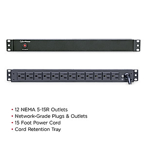 CyberPower PDU15B12R Basic PDU, 100-125V, 15A (Derated to 12A), 12 Outlets, 1U Rackmount