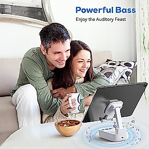 comiso Cell Phone Stand with Wireless Bluetooth Speaker, Punchy Bass & HD Stereo Sound Speaker for Home & Outdoors Compatible with iPhone/ipad/Samsung, Unique Ideal Gifts for Men Women (White)