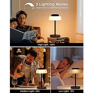 QiMH Battery Operated LED Table Lamp, 5000mAh Waterproof Cordless Desk Lamp with 3 Level Brightness Touch Control, Mini Rechargeable Night Light for Living Room, Bedroom, Outdoor bar (Black)