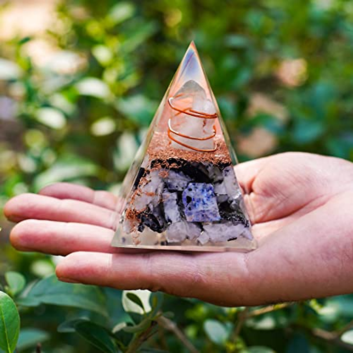 New Inspirational Orgonite Pyramid for Success | Rainbow Moonstone Orgone Pyramid for Anti-stress - Calmness – Growth – Strength – Healing Crystal Gemstone Pyramid