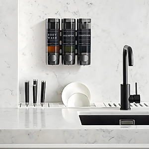 Shampoo and Conditioner Dispenser,Unisense Shower Soap Dispenser 3 Chamber No Drill Wall-Mounted Shampoo Dispenser for Shower Wall Mounted Shower Dispenser for Bathroom Hotel Large Capacity,Dark Gray