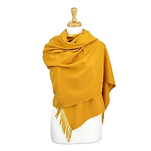 PASKMLNA Large Cashmere Wool Pashmina Shawl Wrap Scarf (Mustard Yellow #2-16)