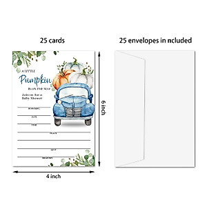 Yuansail Baby Shower Invitation Cards, Pumpkin Fill In Invites Cards, 25 Cards And Envelopes – (bb008-yaoqing)