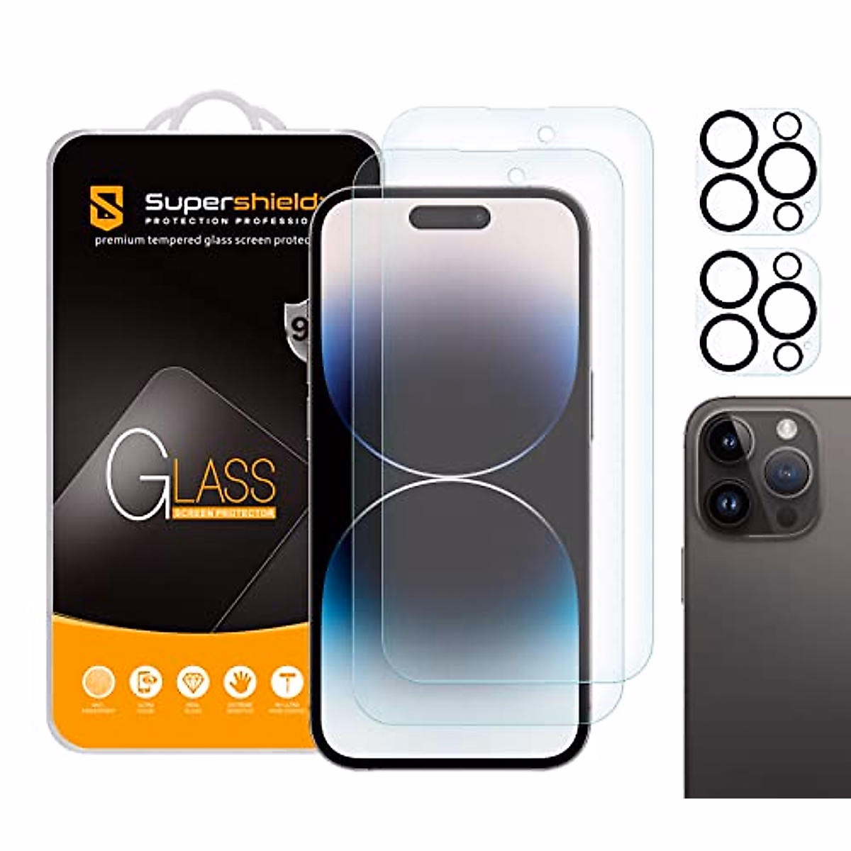 Supershieldz (2 Pack) Anti Glare (Matte) Tempered Glass Screen Protector Designed for iPhone 14 Pro (6.1 inch) + Camera Lens, Anti Fingerprint, Anti Scratch, Bubble Free