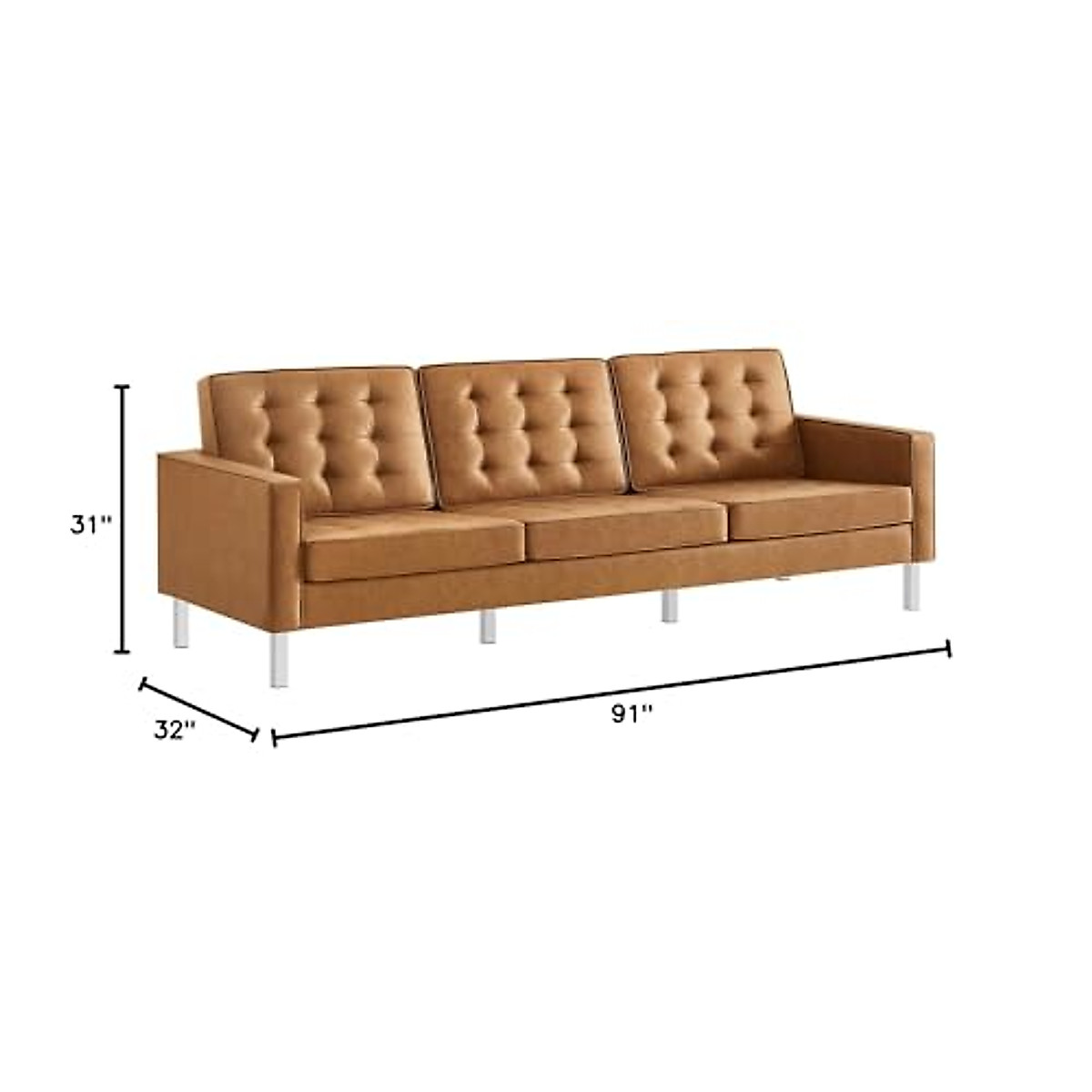 Modway Loft Tufted Button Faux Leather Upholstered Sofa in Silver Tan