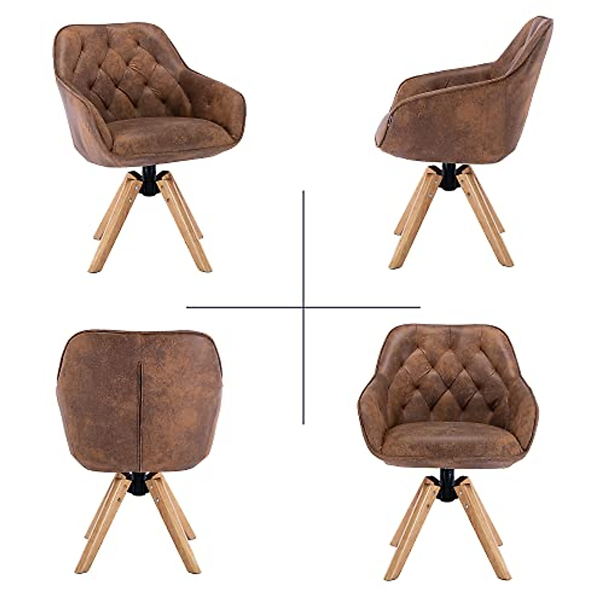 LoLado Swivel Accent Chair, Mid Century Modern Barrel Chair with Wood Legs, Velvet Armchair for Living Room Bedroom Small Spaces(Coffee)