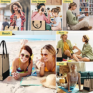 TOPEAST Initial Jute Tote Bag for Women Small Travel Makeup Bag, 21st 40th 50th Birthday Gifts for her New Mom Gifts, Personalized Wedding Gifts for Guests Bride Bridesmaid Gifts Letter J