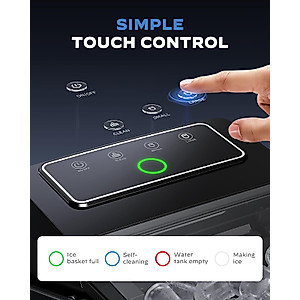 HOMEZAY Countertop Ice Maker, Compact Ice Maker with Larger 2.5L Expanding Ice Basket & 1.8L Water Tank, Smart Touch Control, 9 ICES in 6 Mins, 26 lbs per Day, Self-Cleaning, for Home/Party/Office/RV