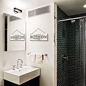 Bathroom Sign Wall Decor, Bathroom Wall Art Farmhouse Bathroom Sign Wood Hanging Wall Plque Decorative for Bathroom, Christmas Gift for Home, 4.7x13.7 Inch, Small