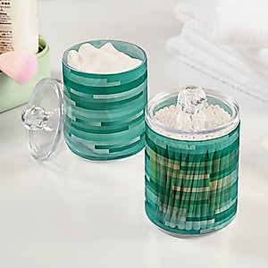WELLDAY Apothecary Jars Bathroom Storage Organizer with Lid - 14 oz Qtip Holder Storage Canister, Teal Wood Clear Plastic Jar for Cotton Swab, Cotton Ball, Floss Picks, Makeup Sponges,Hair Clips (2 PA