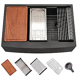 30 Inch Farmhouse Kitchen Sink Black Stainless Steel-SOMRXO Farmhouse Sink Workstation Kitchen Sink Black Stainless Steel Farmhouse Sink Single Bowl Kitchen Sink