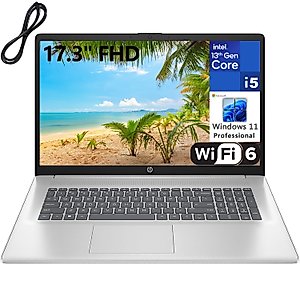 HP 17 17.3" FHD Laptop Computer, 13th Gen Intel 10-Core i5-1335U up to 4.6GHz (Beat i7-1270P), 16GB DDR4 RAM, 1TB PCIe SSD, WiFi 6, Bluetooth 5.3, Silver, Windows 11 Pro, SSROTH Cable