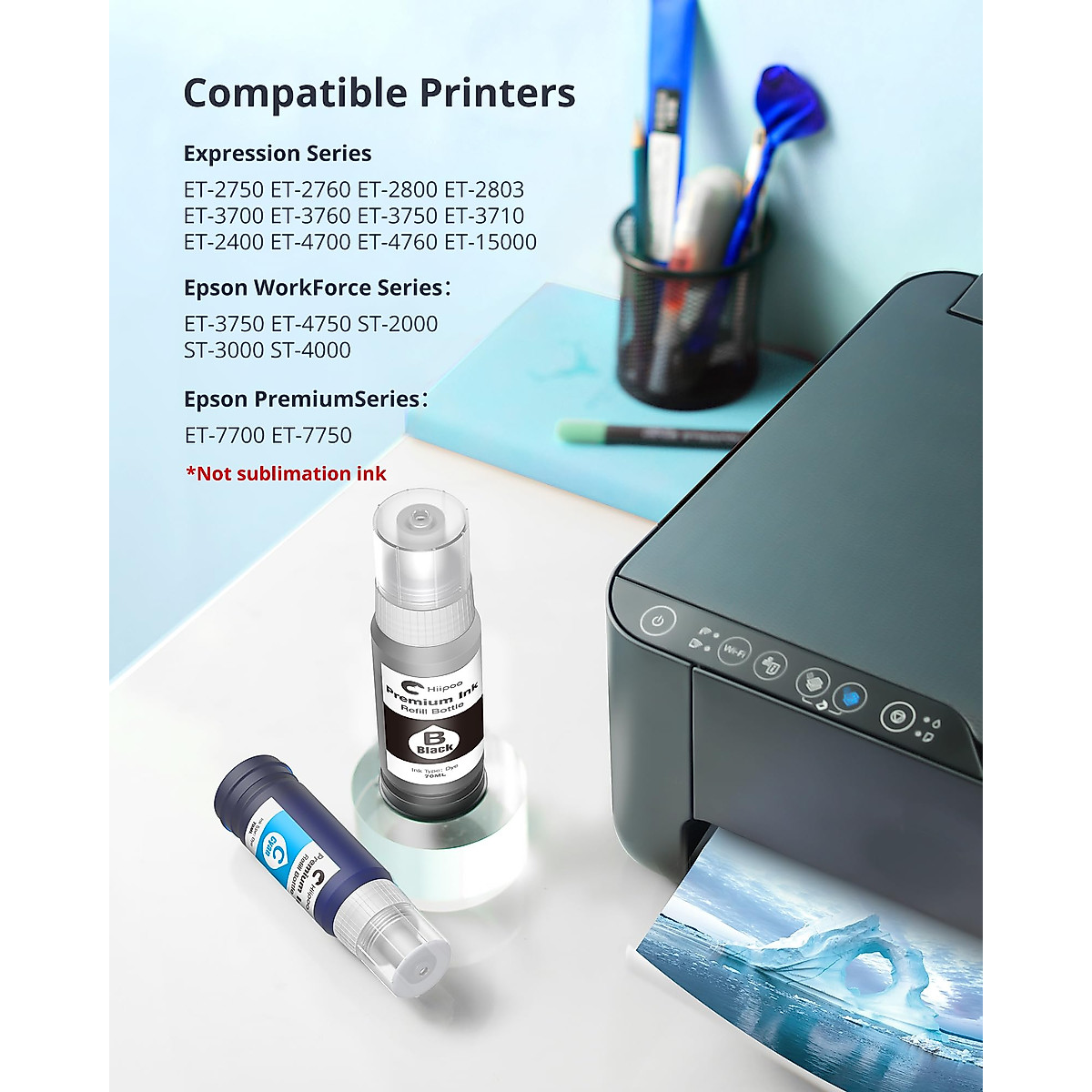 Hiipoo Compatible 522 (Not for Sublimation) High Capacity Refill Ink Bottle Replacement for EcoTank ET-2720 ET-2760 ET-2800 ET-4800 ET-2803 ET-2750 ET-3750 ET-4750 ET-3760 ET-4760 ET-2700 Printer