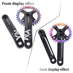 BUCKLOS MTB Mountain Bike Single Speed Square Taper Crankset -170mm Cranksets Bicycle Crank Set with 104BCD 32/34/36/38/40/42T Round/Oval Chainring Fit for Ebike/Commuter Bike