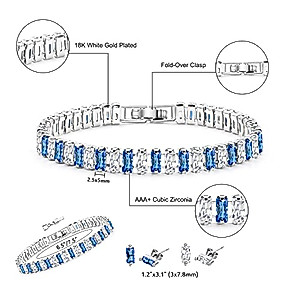 PORIMEE Silver Tennis Necklace Bracelet Earrings Sets Pack of 4, Blue Cubic Zirconia Tennis Jewelry Set for Women Trendy Fashion Jewelry Gift for Girls