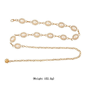 WELROG Metal Waist Chain Belt for Women - Pearls Gold Silver Chain Belts for Dresses Jeans