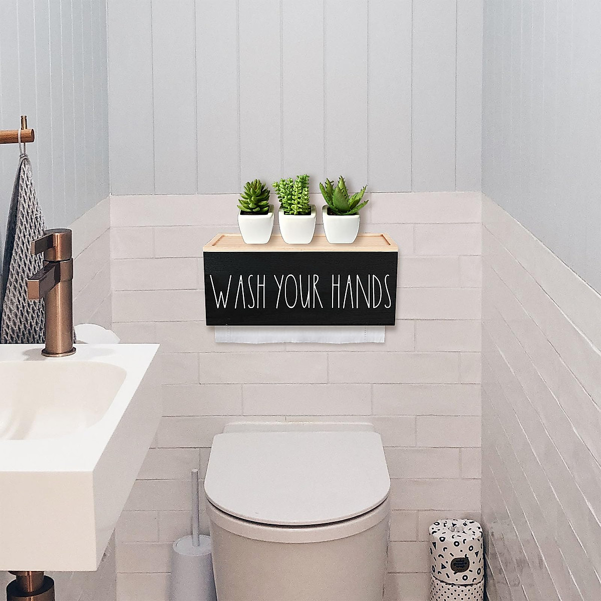 Paper Towel Dispenser, Farmhouse Paper Towel Holder with Lid for Bathroom Kichen Home Commercial, Wall Mount or Countertop for Multifold, C Fold, Z fold, Trifold Hand Towels (Black)