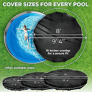 8 ft Pool Cover for Above Ground Pools, Solar Pool Cover with Drawstring Design, Round Pool Cover, Winter Swimming Pool Cover, Hot Tub Cover, Absorbs Heat, Protects from Debris, Black