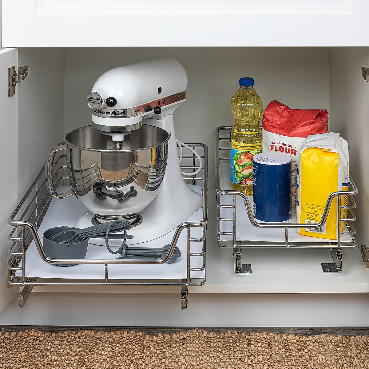 Household Essentials Design Trend 11.5" Extended Depth 1-Tier Single Basket Sliding Shelf Under Cabinet Organizer, White