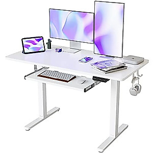FEZIBO Standing Desk with Keyboard Tray, 48 × 24 Inches Electric Height Adjustable Desk, Sit Stand Up Desk, Computer Office Desk, White
