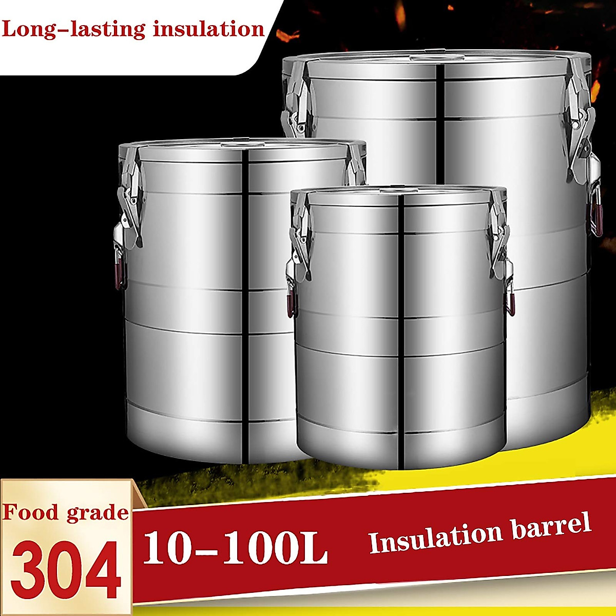 Stockpots Large Stock Pot,304 Stainless Steel Sealed Bucket, Can Hang The Lid，Double-layer Thickened, 24-hour Heat Preservation (Color : Silver, Size : 26cm29cm(10L))