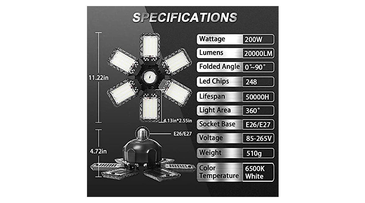 2 Pack LED Garage Lights - Super Bright 200W Deformable Shop Lights