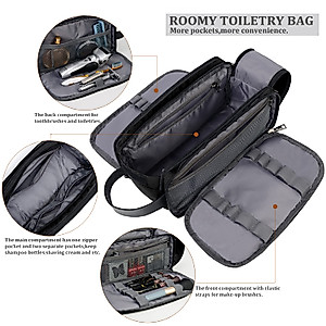 CROCOD Mens Toiletry Bag Travel Leather Toiletry Organizer Dopp Kit for Men Water-resistant Shaving Bag for Bathroom (Black)