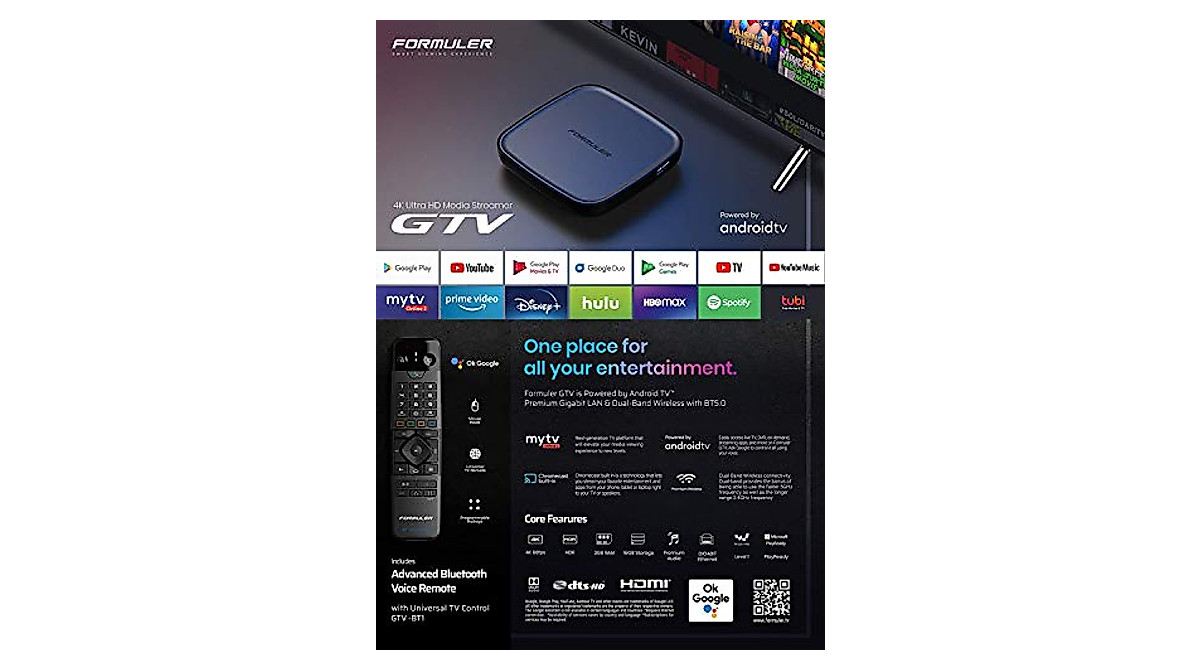 Formuler GTV 4K Ultra HD Media Streamer with Android TV & Remote