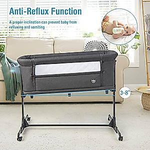 BABY JOY 3-in-1 Bassinet Bedside Sleeper, Playpen & Baby Crib w/Mattress, 5 Adjustable Heights, Lockable Wheels & Travel Bag for Safe Cosleeping, Portable Baby Bassinet for Infants Newborn (Black)