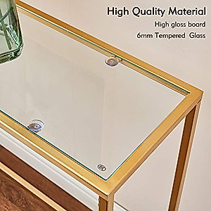 Wimarsbon Gold Console Table, Glass Sofa Tables, Modern Open Hallway Table, Narrow Entryway Table, Slim Accent Porch Table, Couch Side Table with Golden Metal Frame, Easy Assembly