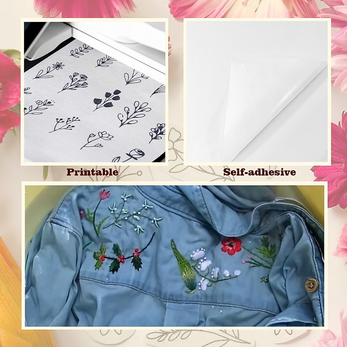 Karpoulra 6 Sheets 8.5"x11" Sticky Water Soluble Embroidery Stabilizer, Dissolvable Printable Self Adhesive Wash Away Stabilizer for Print or Draw Patterns Hand Machine Embroidery