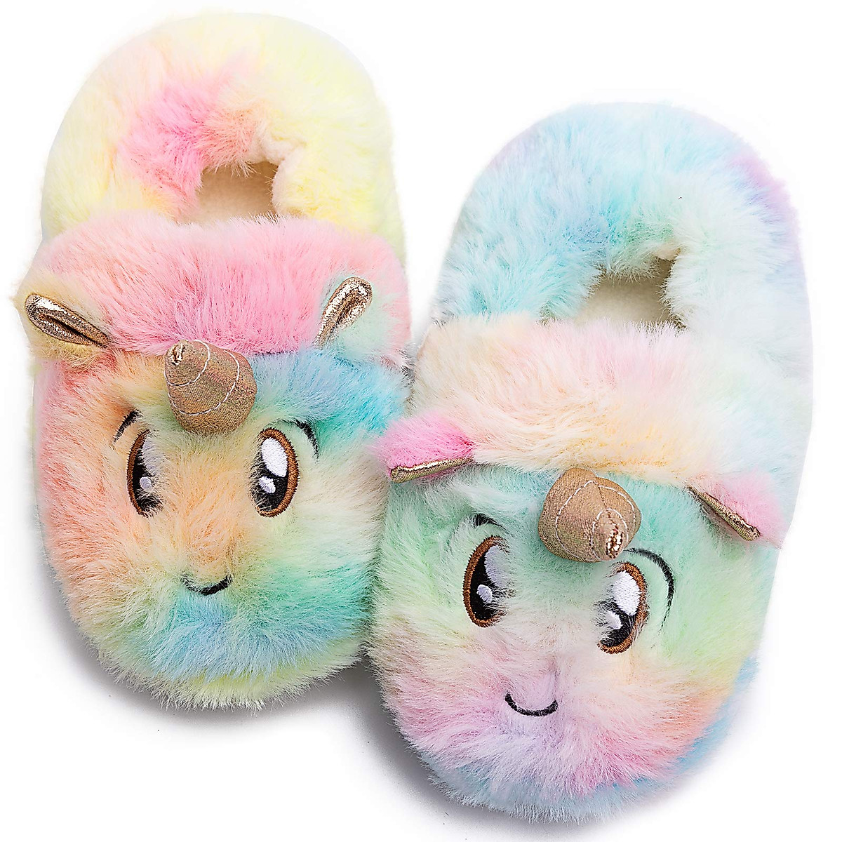 eccbox Toddler Boys Girls Cute Slippers Unicorn Fluffy Fuzzy Winter Warm Slippers Cartoon Animal Plush Indoor House Slip-on Shoes (Pink Unicorn, numeric_9)