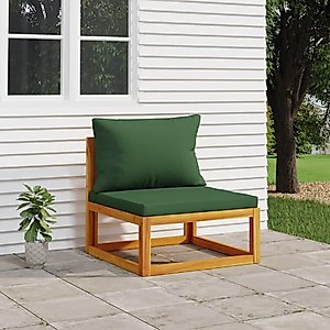 CUMYZO Patio Middle Sofa with Green Cushions Solid Wood Acacia,Furniture Outdoor Furniture Outdoor Seating Outdoor Sectional Sofa Units