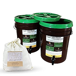 2 Bucket Indoor Bokashi Composting System - Kitchen Compost Buckets with A Spout - Air Tight Gamma Seal Lid - Practical Way to Collect All Your Organic Waste - 5lbs of Kashi Blend