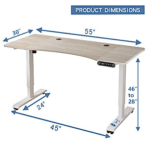 Jceet Adjustable Height Electric Standing Desk - 55 x 30 Inch Sit Stand Computer Desk with Splice Board, Stand Up Desk Table for Home Office, White Frame/Oak Top(with Radian)