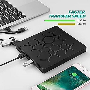 BPAKDU External DVD CD Drive Type-c USB3.0 CD Player, 6 in 1 New DVD Burner, Plug and Play,Ultra Slim, for Mac, PC Windows 11/10/8/7 Linux OS