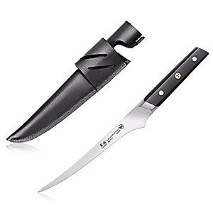 Cangshan TC Series 1020472 Swedish 14C28N Steel Forged 7-Inch Fillet Knife and Leather Sheath Set