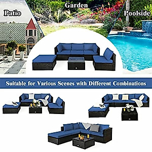 LUKEO 6PCS Outdoor Patio Rattan Furniture Set Cushioned Sectional Sofa Navy for Your Garden, Balcony and Poolside