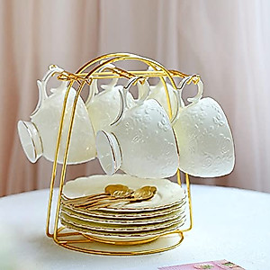 YY YEARCHY Coffee Mug Holder, Espresso Cups Holder Cup Drying Rack Cups Drainer Stand Metal Mug Tree Cups Organizer with 6 Hook Hangers for Kitchen Counter and Tea Party(Gold)