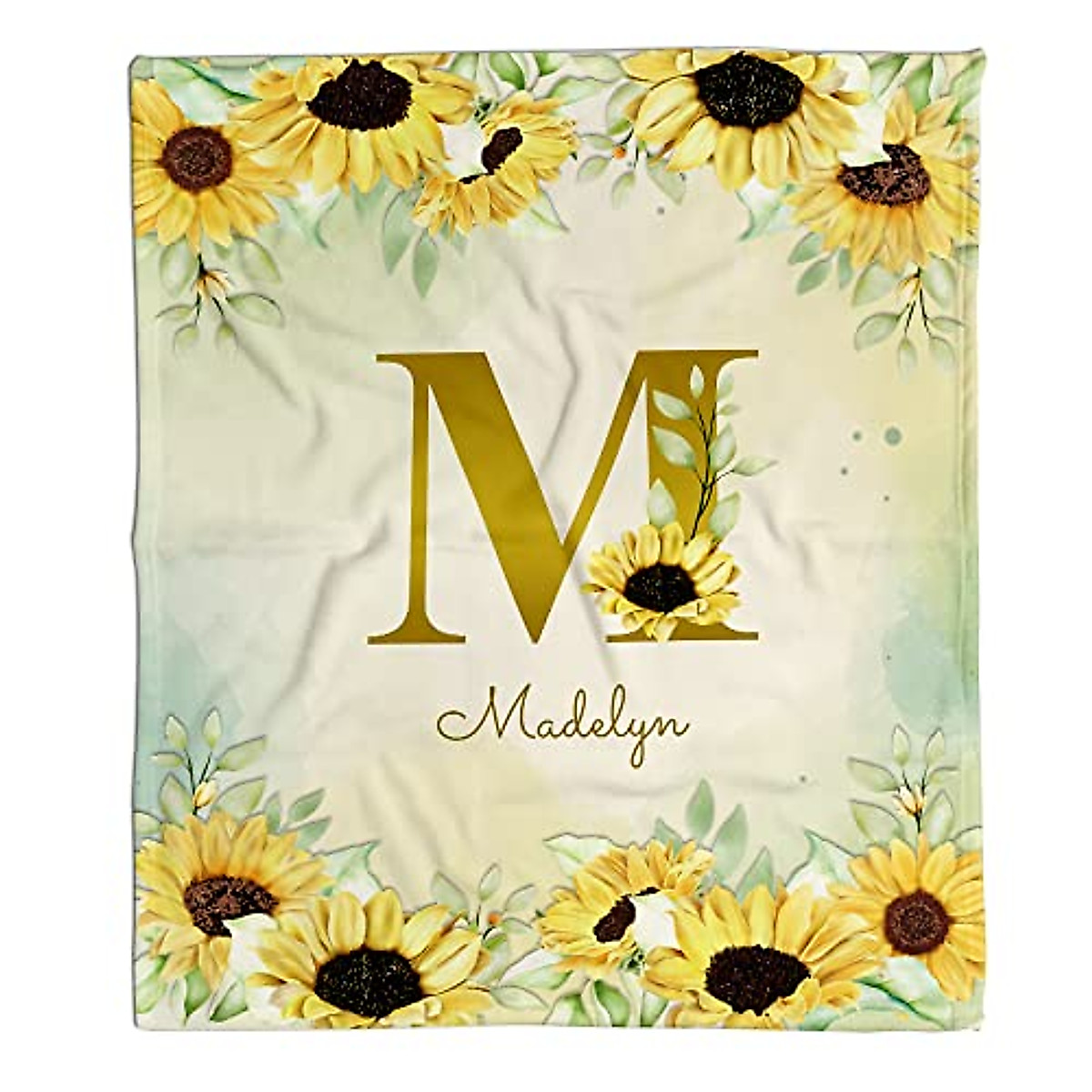 TOYSHEA Personalized Sunflower Blanket Name and Initial Letter Custom Throws Cozy Soft Blankets Fleece Sherpa for Women Girls Mom Daughter Grandma Kids Gift for Mother's Day Birthday Christmas