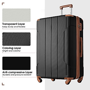 Merax Luggage Set 3 Piece Expandable Lightweight Spinner Suitcase with Corner Guards (Black brown, 20/24/28)