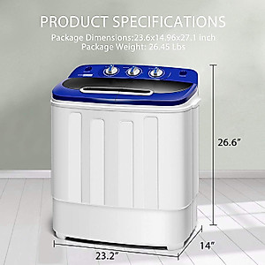 VIVOHOME Electric Portable 2 in 1 Twin Tub Mini Laundry Washer and Spin Dryer Combo Washing Machine with Drain Hose for Apartments 13.5lbs Blue & White