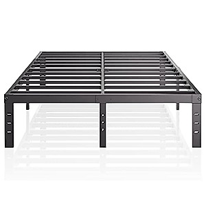 HiBed King Bed Frame, 14” Height Noise Free Metal Platform, Lightweight Heavy Duty Steel Support Up to 4500 lbs, Box Spring Free Design, Steel Slat Supports, Easy Assembly Tool-Free,Black