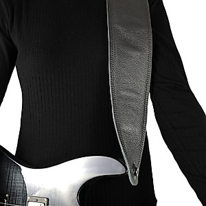 Perri's Leathers, Padded Leather Guitar Strap, Black, Anti-Slip, Classic, Suitable for Each Level, Adjustable from 41" to 56" Inch, Compatible w/All Button Lock Systems
